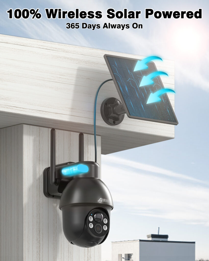 ANRAN 2K/4MP Solar Security Camera with Base Station, Spotlight ...