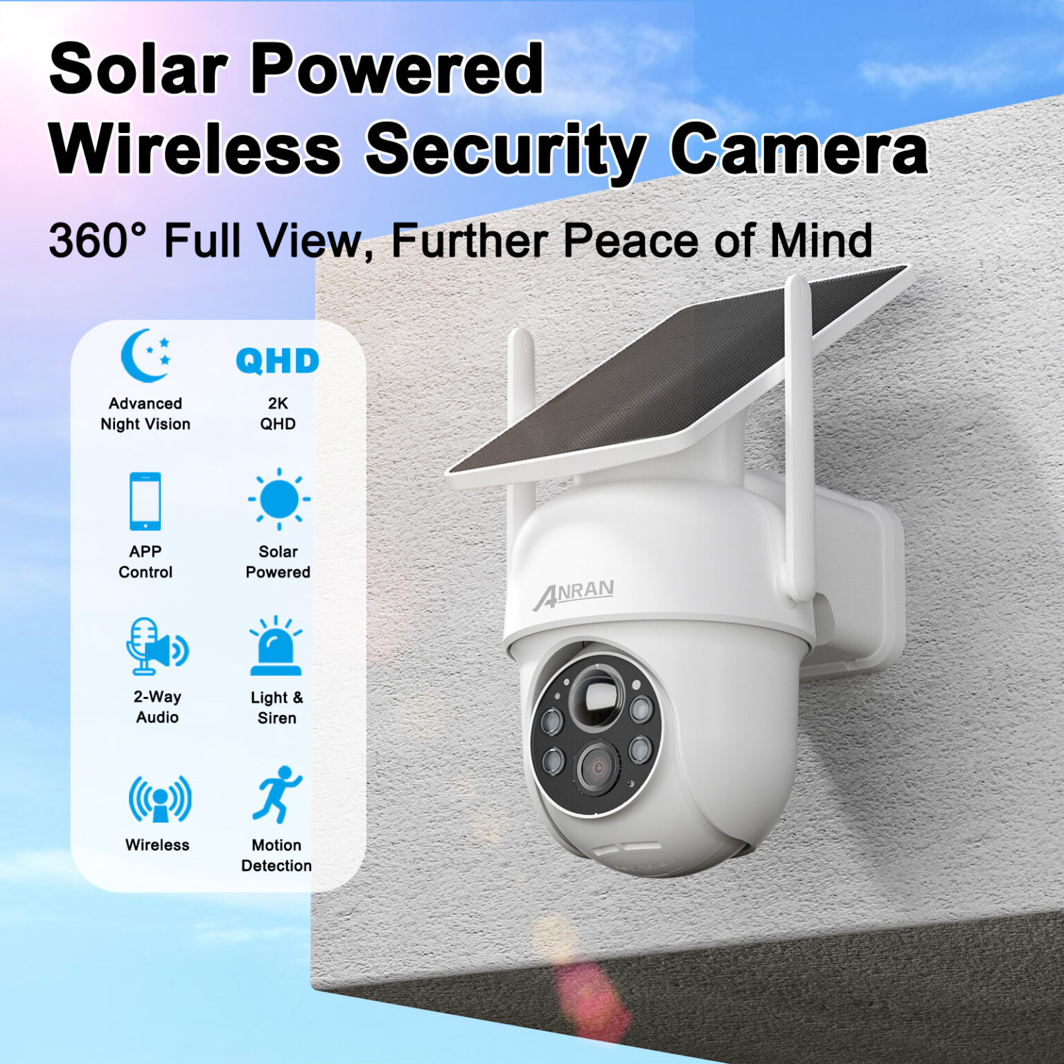 2K Solar Security Camera with Spotlight, ANRAN Wireless Outdoor Camera ...
